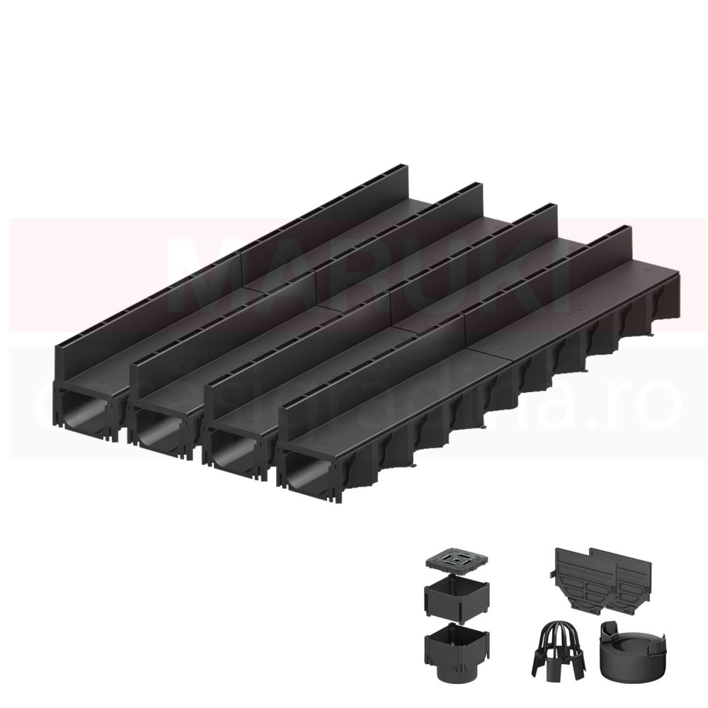 Set 4 rigole ACO Self Hexaline 2.0 din polipropilena, grătar tip fantă ...